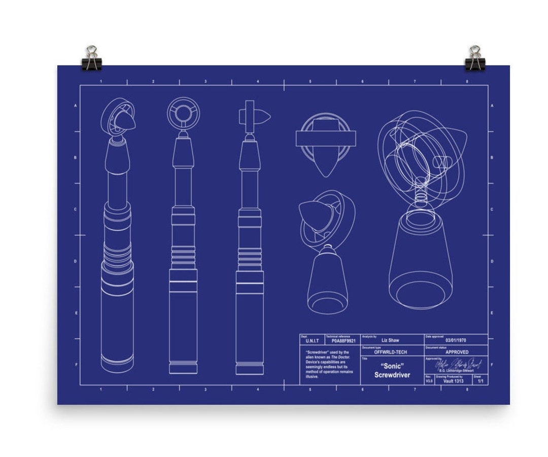 Sonic Screwdriver Blueprint Poster - Etsy