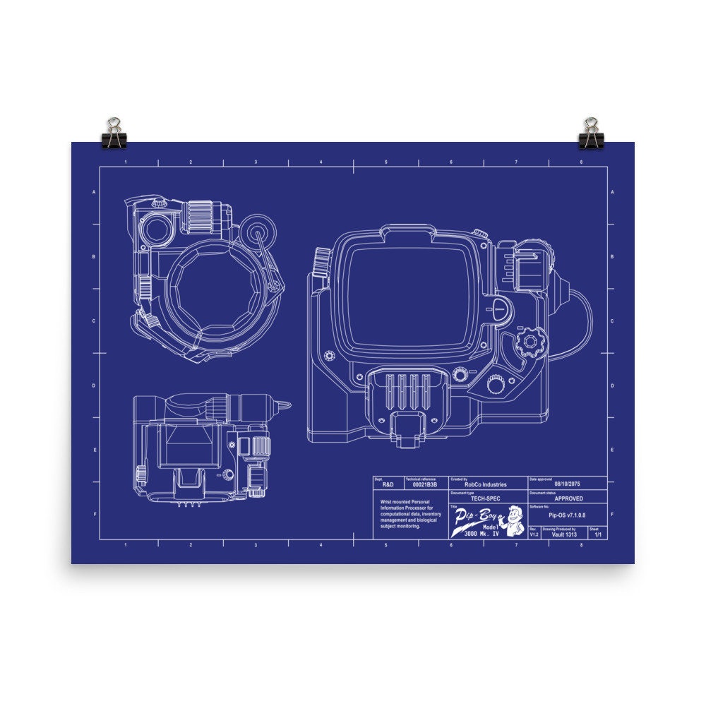 Pip-boy Blueprint Poster Fallout Inspired Pip-boy 3000 Mark 4 Poster ...