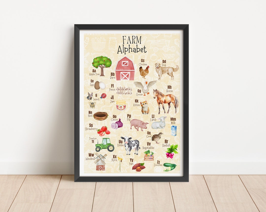 Farm Alphabet Poster, Barn Yard Farm Themed Nursery Print, Nursery ...