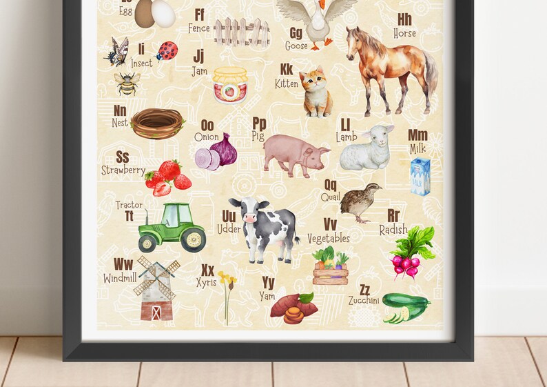 Farm Alphabet Poster: Watercolor Nursery Print, Farm Animals - Etsy