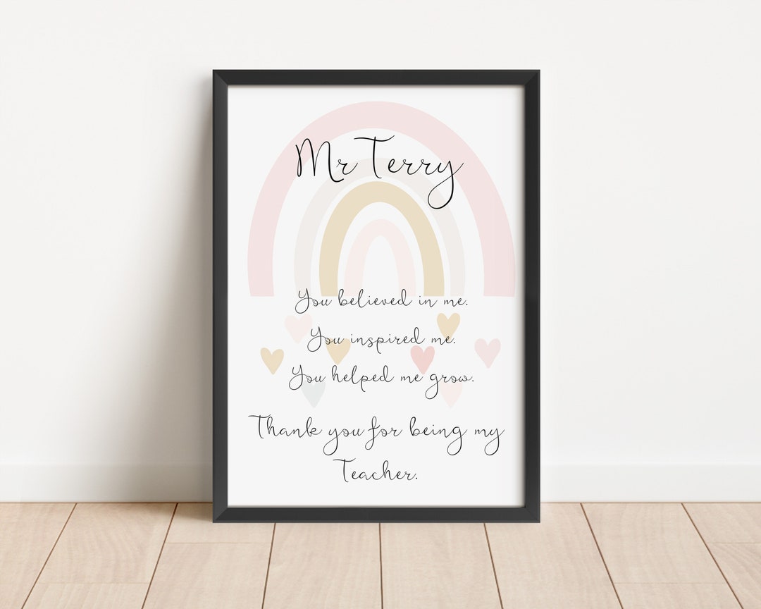 Personalised Teacher Thank You, School Leaver Poster Mentor, Class ...