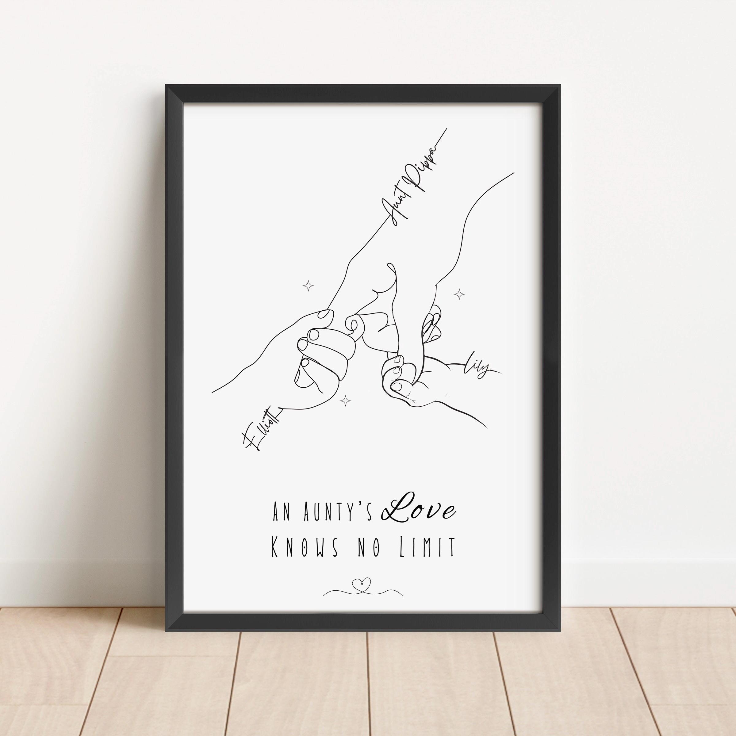 Personalised Auntie & Child Line Art Print, Nephew or Niece Gift to ...