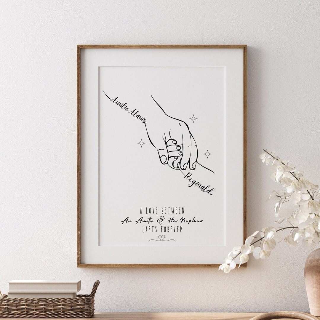Personalised Aunt Line Art Print, Auntie and Nephew Birthday Gift ...