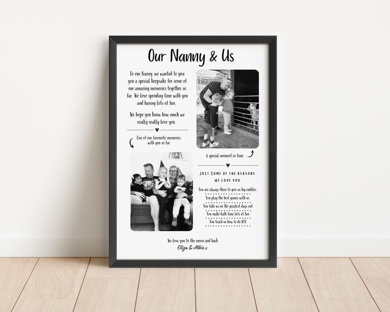 Personalised Our Nanny & Us Print | Custom Nana Birthday Keepsake ...