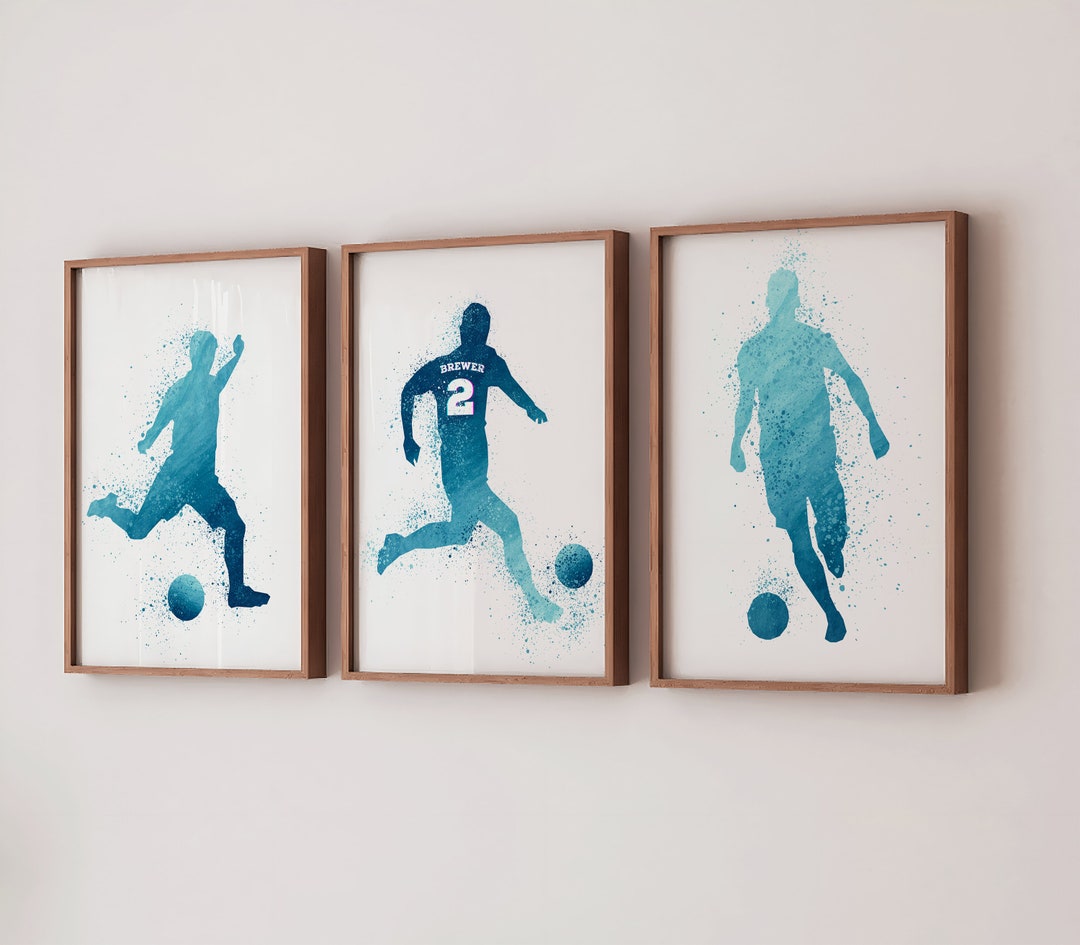 Personalized Football Player Print Set: Watercolor Splash Art (set of 3 ...