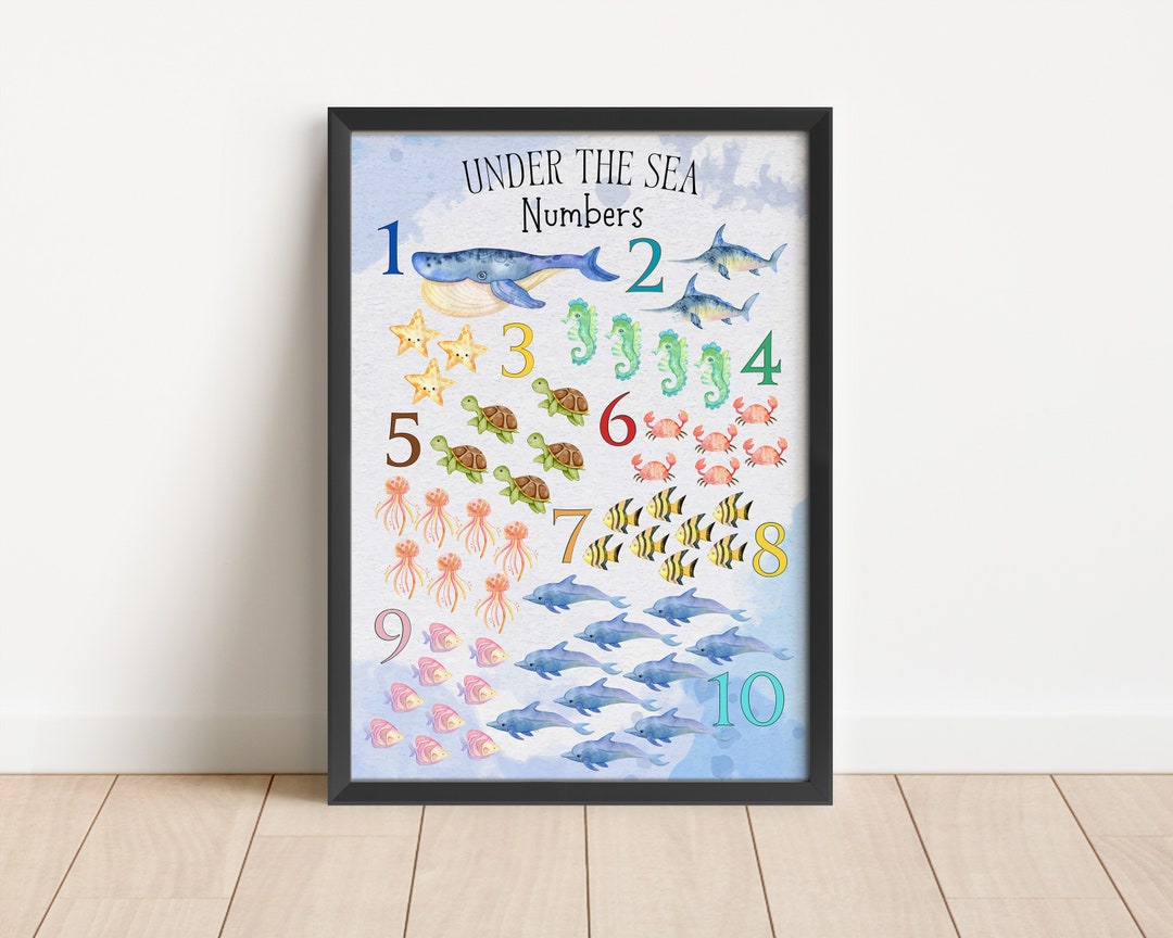 Ocean Numbers Chart: Watercolor Sea Animal Nursery Print - Etsy