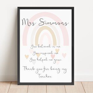 Personalised Teacher Thank You, School Leaver Poster Mentor, Class ...