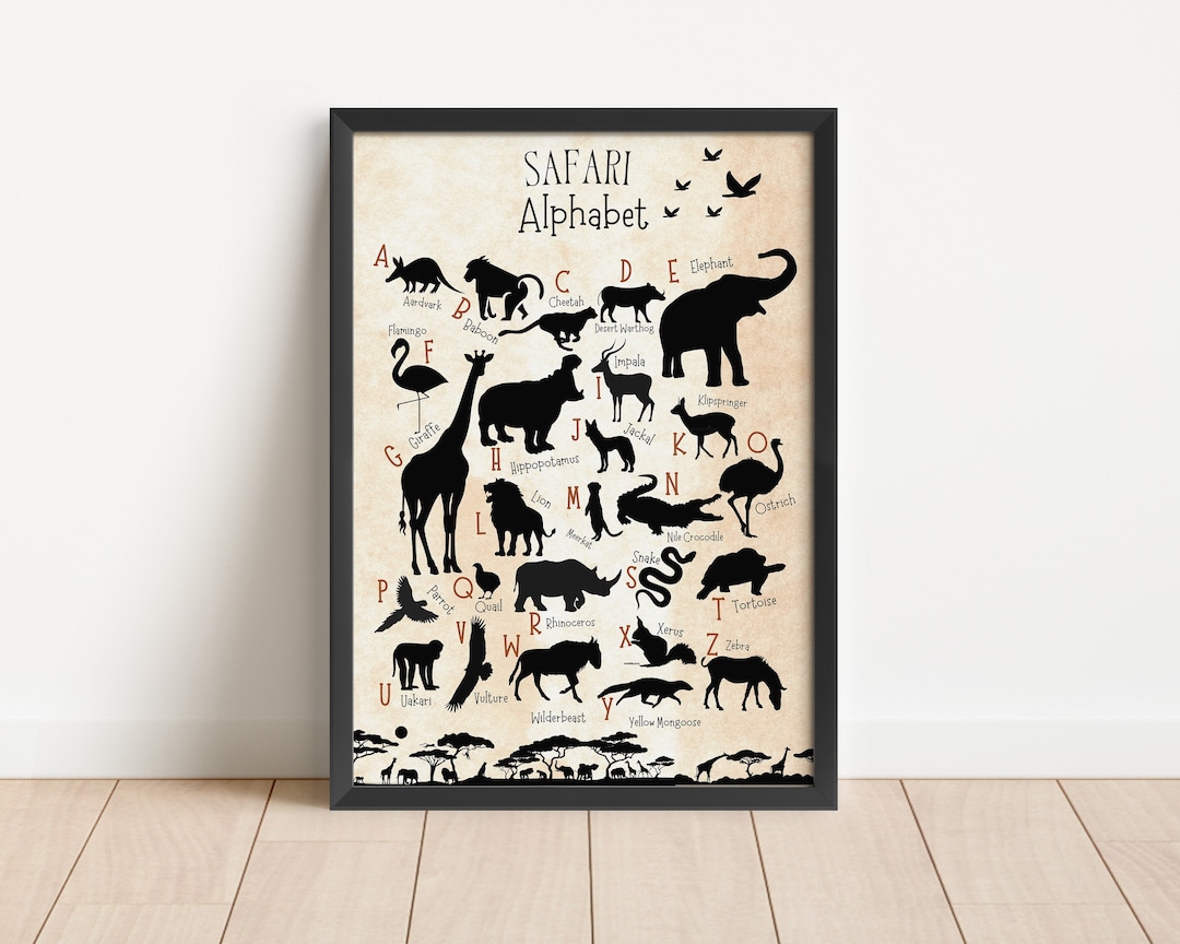 Safari Alphabet Poster, Safari Animal Themed Nursery Print, Nursery ...