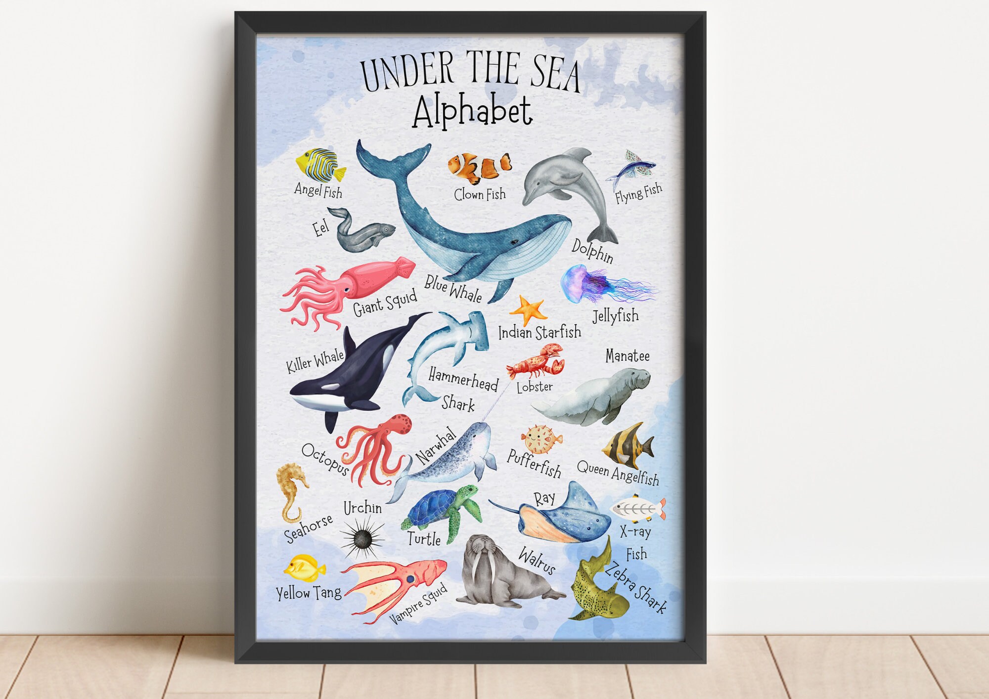 Ocean Alphabet Poster: Watercolour Sea Animals Nursery Art Print - Etsy