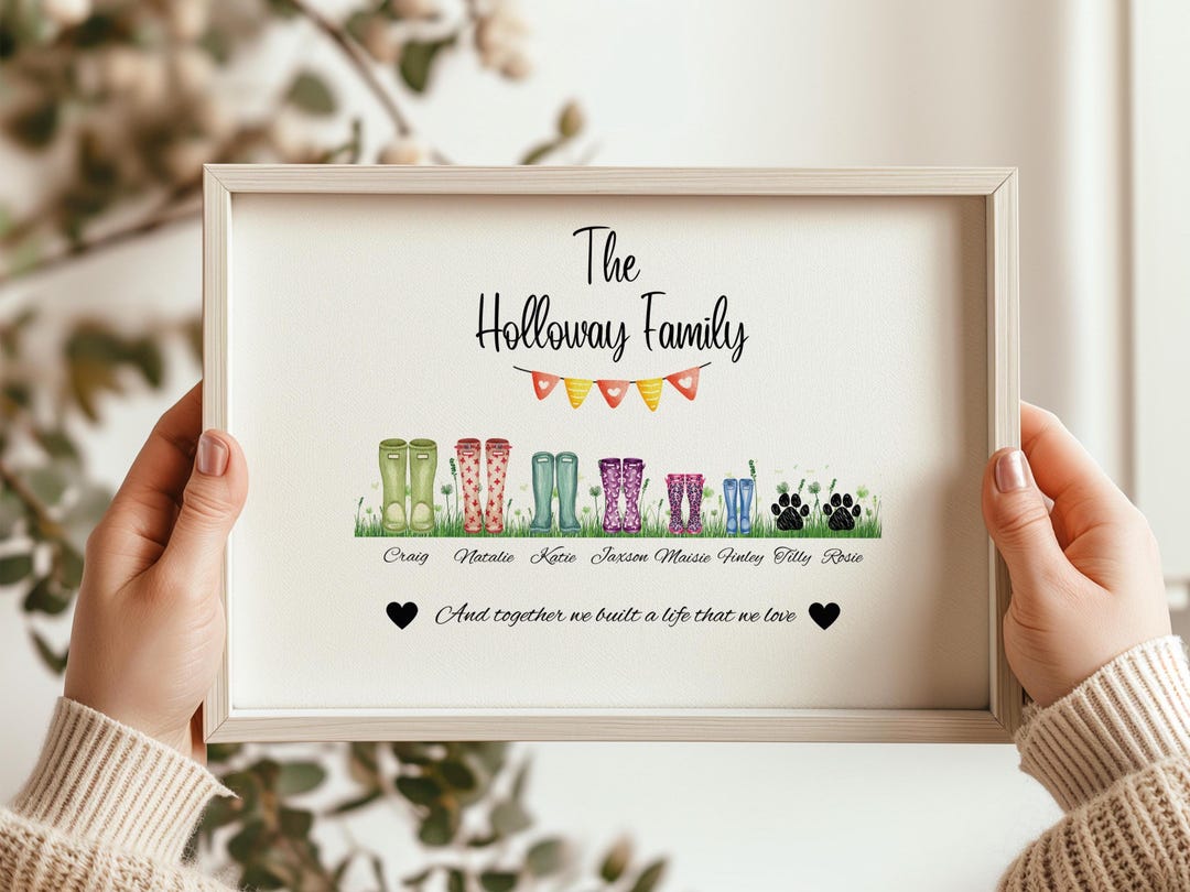 Personalised Family Wellies Print: Custom Boots Portrait, Christmas ...