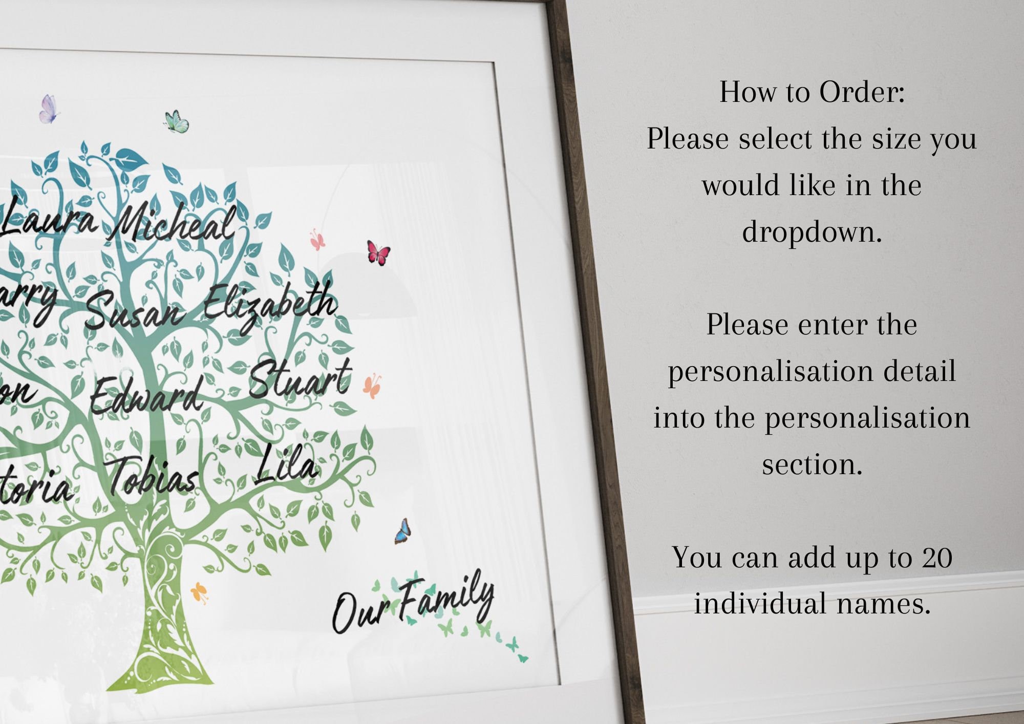 Personalised Family Tree Print: Custom Family Names Artwork Gift ...