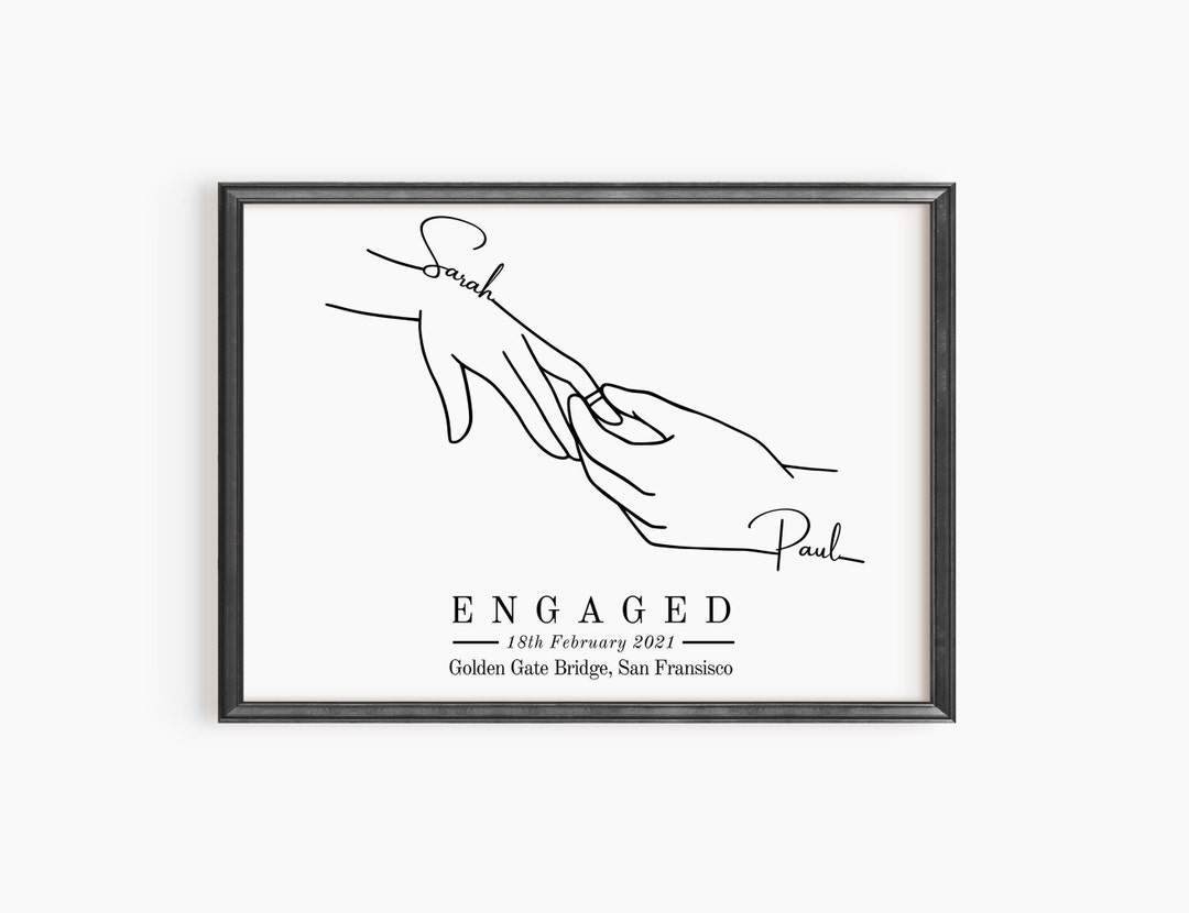 Custom Engagement Hands Gift, Personalised Engaged Print, Gift for ...