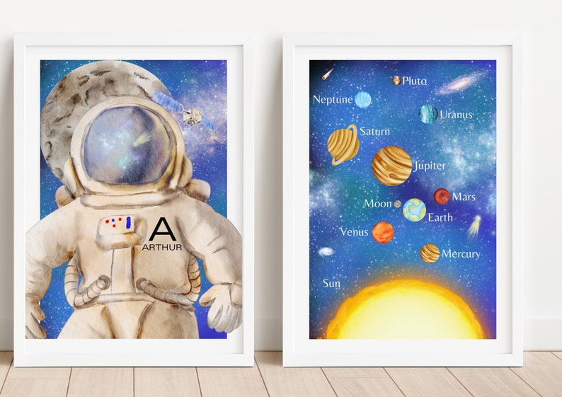 Personalised Space Bedroom Print Set, Astronaut & Solar System Nursery ...