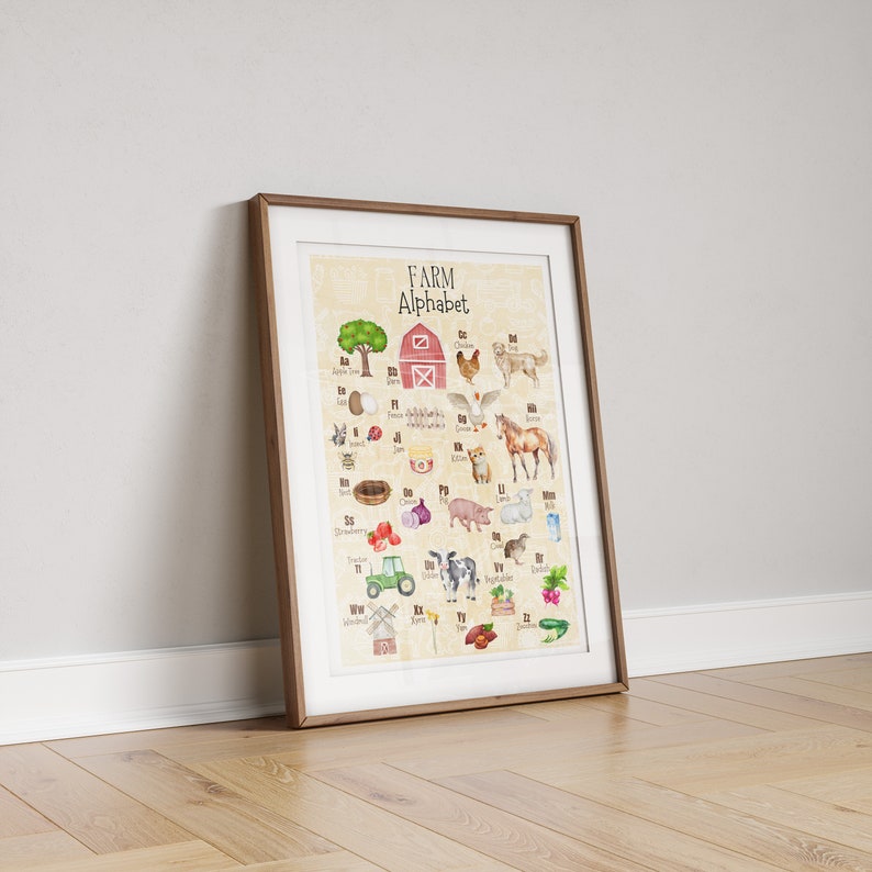 Farm Alphabet Poster: Watercolor Nursery Print, Farm Animals - Etsy