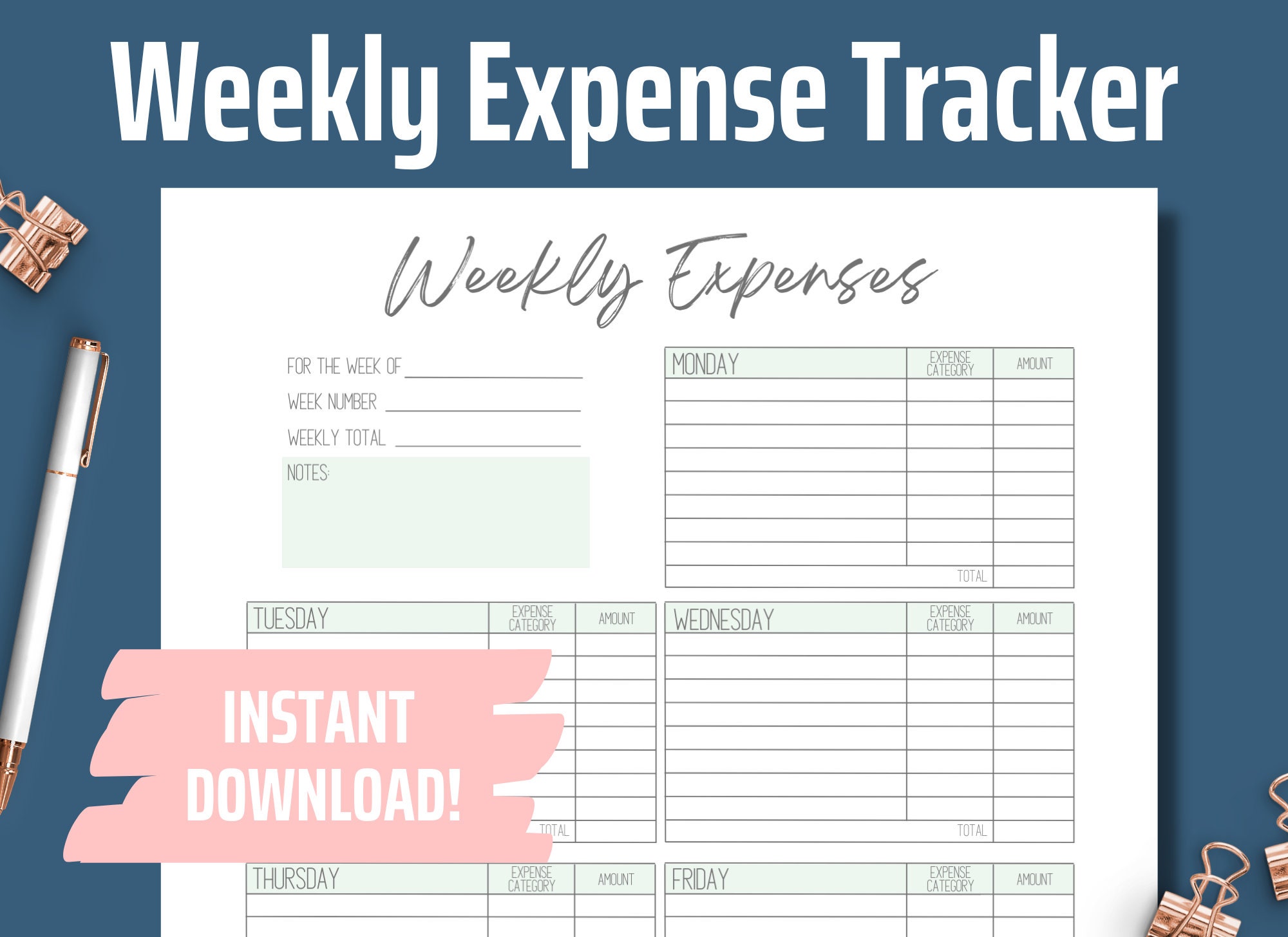 Digital Download Weekly Expense Tracker, Printable Planner Insert ...