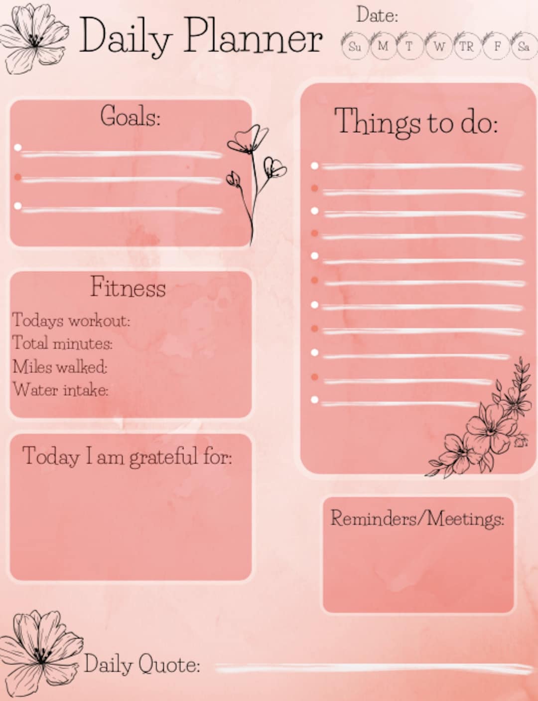 Printable Daily Planner Template - Etsy