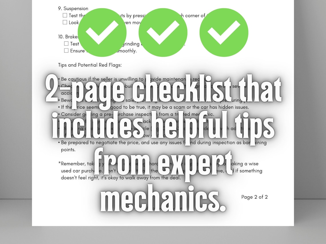 Used Car Inspection & Test Drive Checklist - Printable PDF - A4 and 8.5 ...