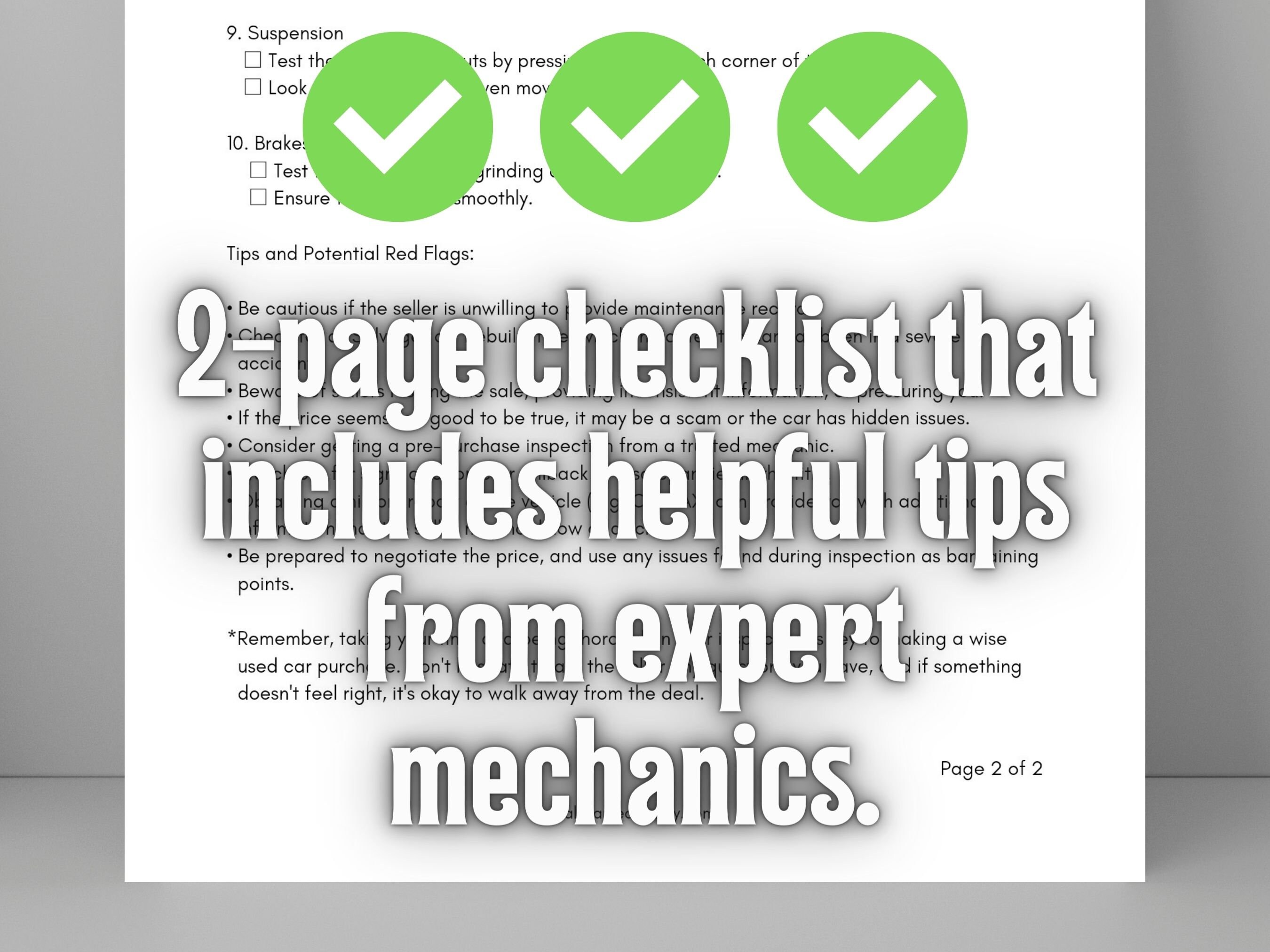 Used Car Inspection & Test Drive Checklist - Printable PDF - A4 and 8.5 ...