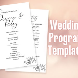 Printable Elegant Wedding Program Template | Customizable for You to ...