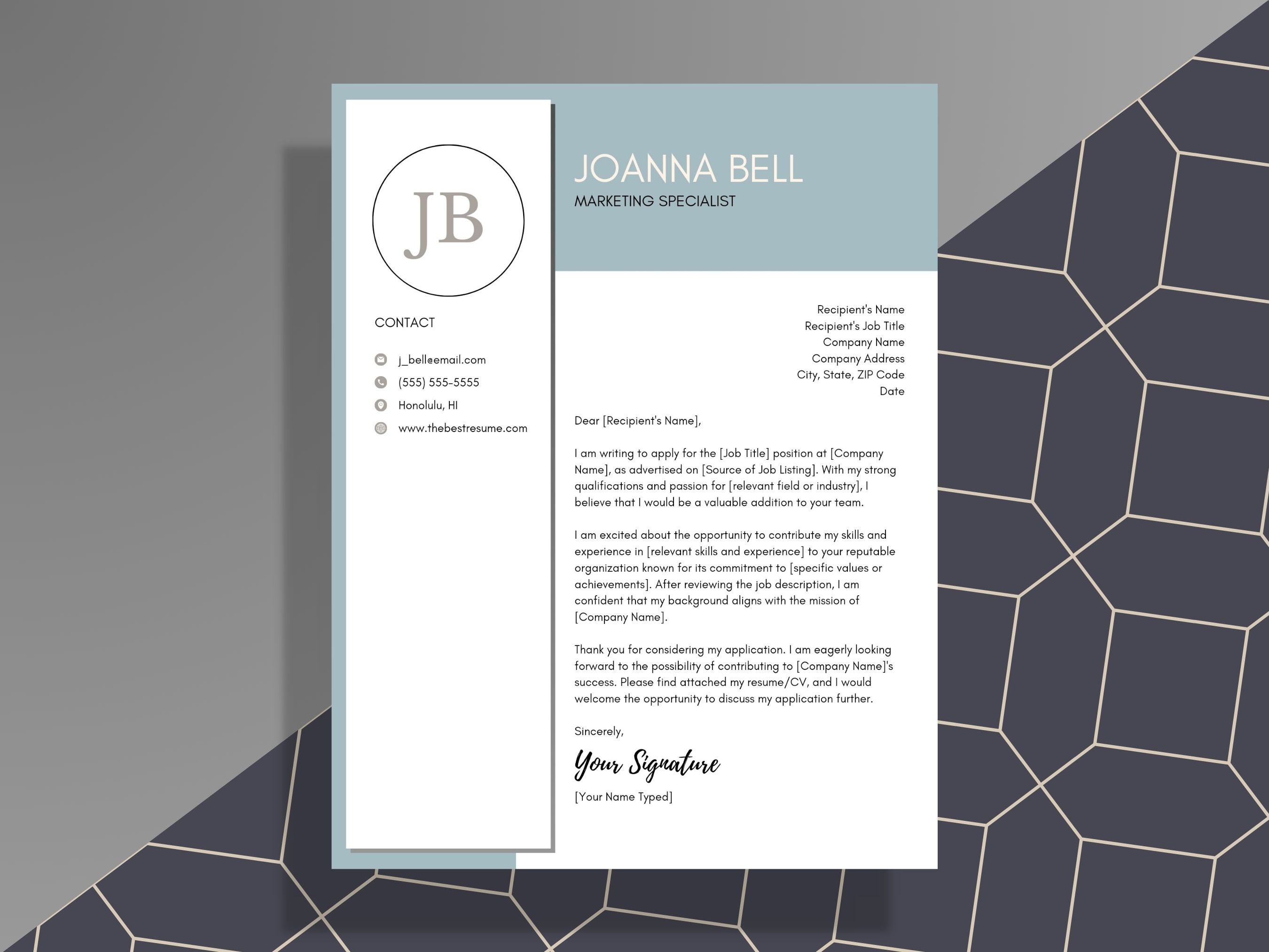 Professional Resume CV Template With Cover Page Letter Template With ...