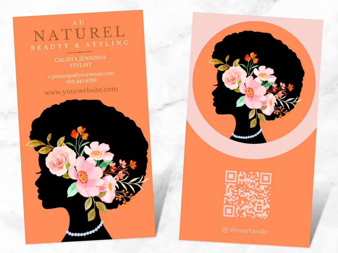 Afro Silhouette Vertical Business Card Template for Canva - Etsy