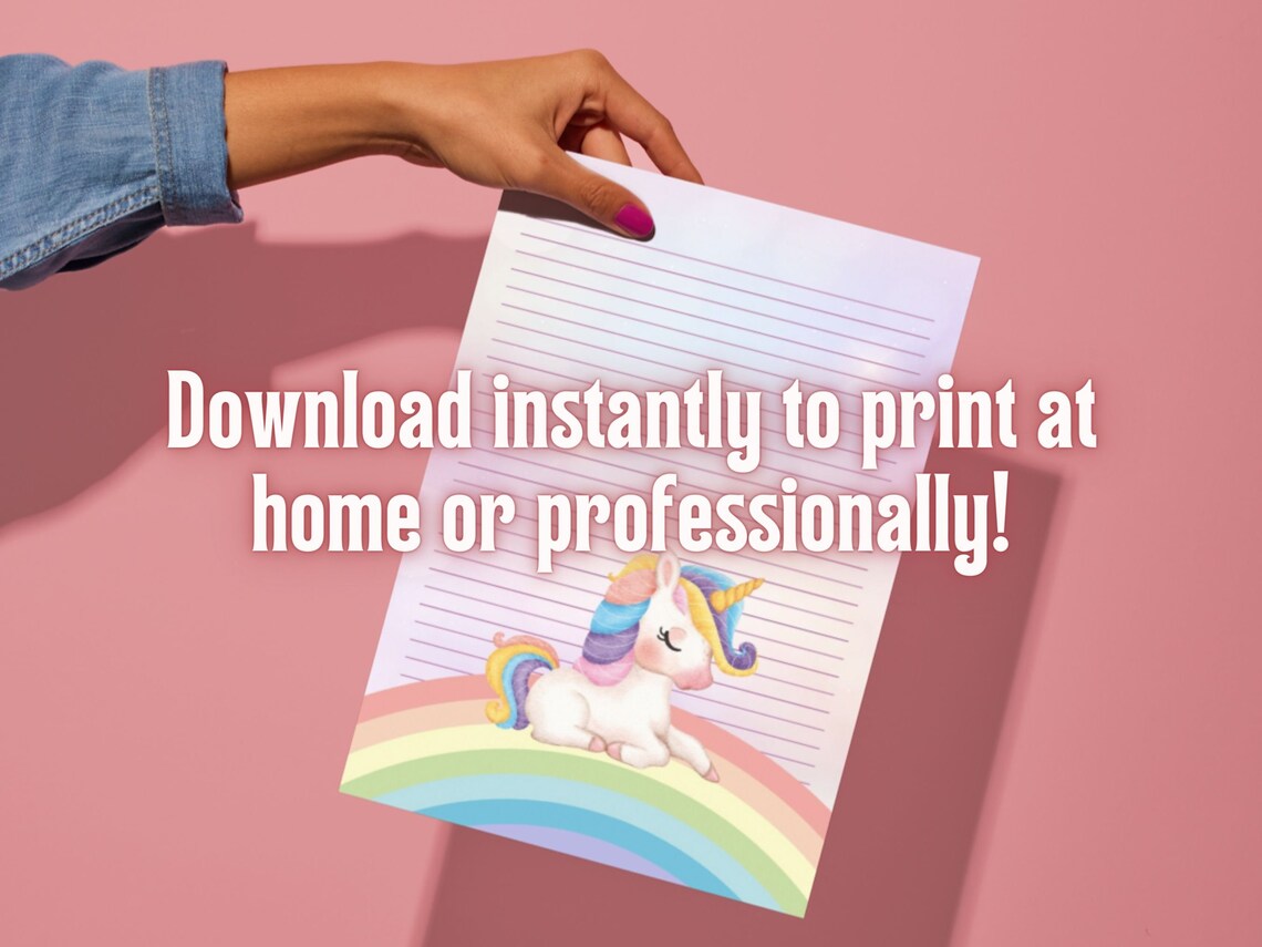 Cute Rainbow Unicorn Printable Stationery Paper W/ Lines and Without ...