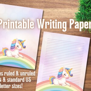 Cute Rainbow Unicorn Printable Stationery Paper W/ Lines and Without ...