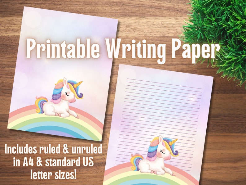 Cute Rainbow Unicorn Printable Stationery Paper W/ Lines and Without ...