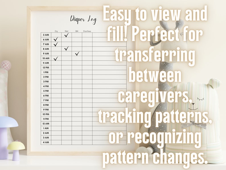 Printable 24-hour Diaper Log for Caregivers, Nurses, Home Care, Child ...