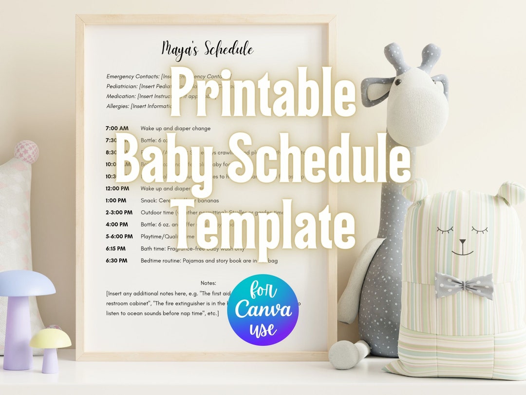 Printable Baby Schedule Template for New Caregivers, Nannies, and ...