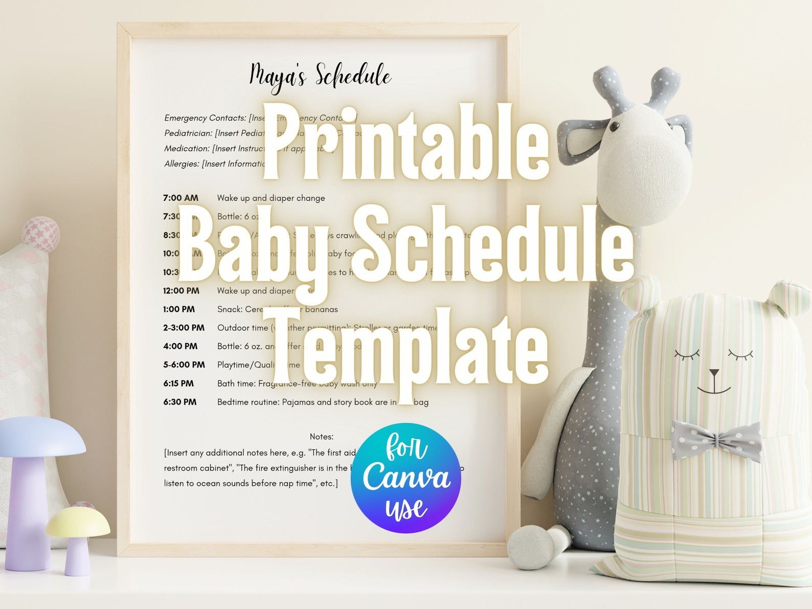 Printable Baby Schedule Template for New Caregivers, Nannies, and ...