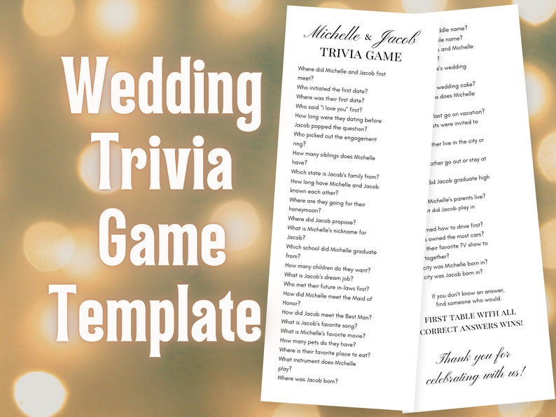 Printable Wedding Trivia Game Template | Bridal Shower Game or Fun ...
