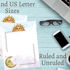 Vintage Celestial Sun and Moon Printable Stationery W/ Lines and ...