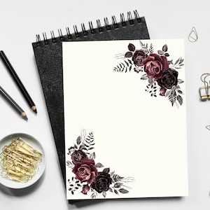 Dark Romantic Roses Printable Stationery With and Without Lines Digital ...