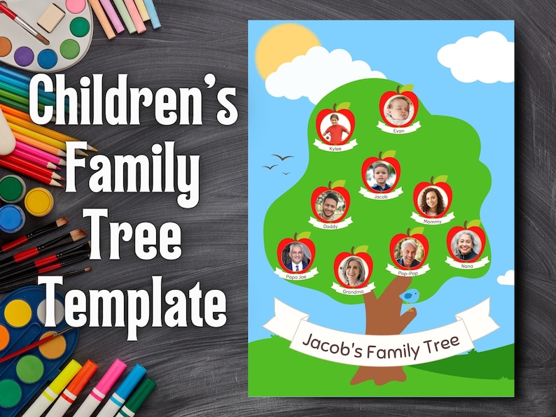 Kids' Family Apple Tree Template for Printable Children's Decor and ...