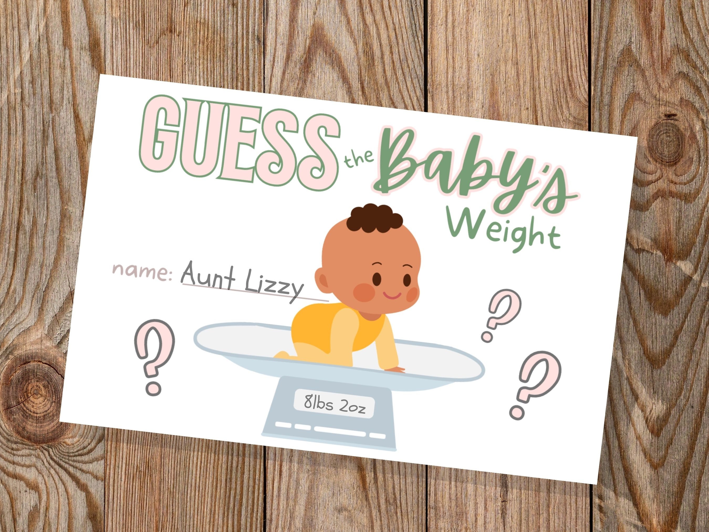 Printable Baby Shower Game Guess the Baby's Weight Fun Game for Your ...