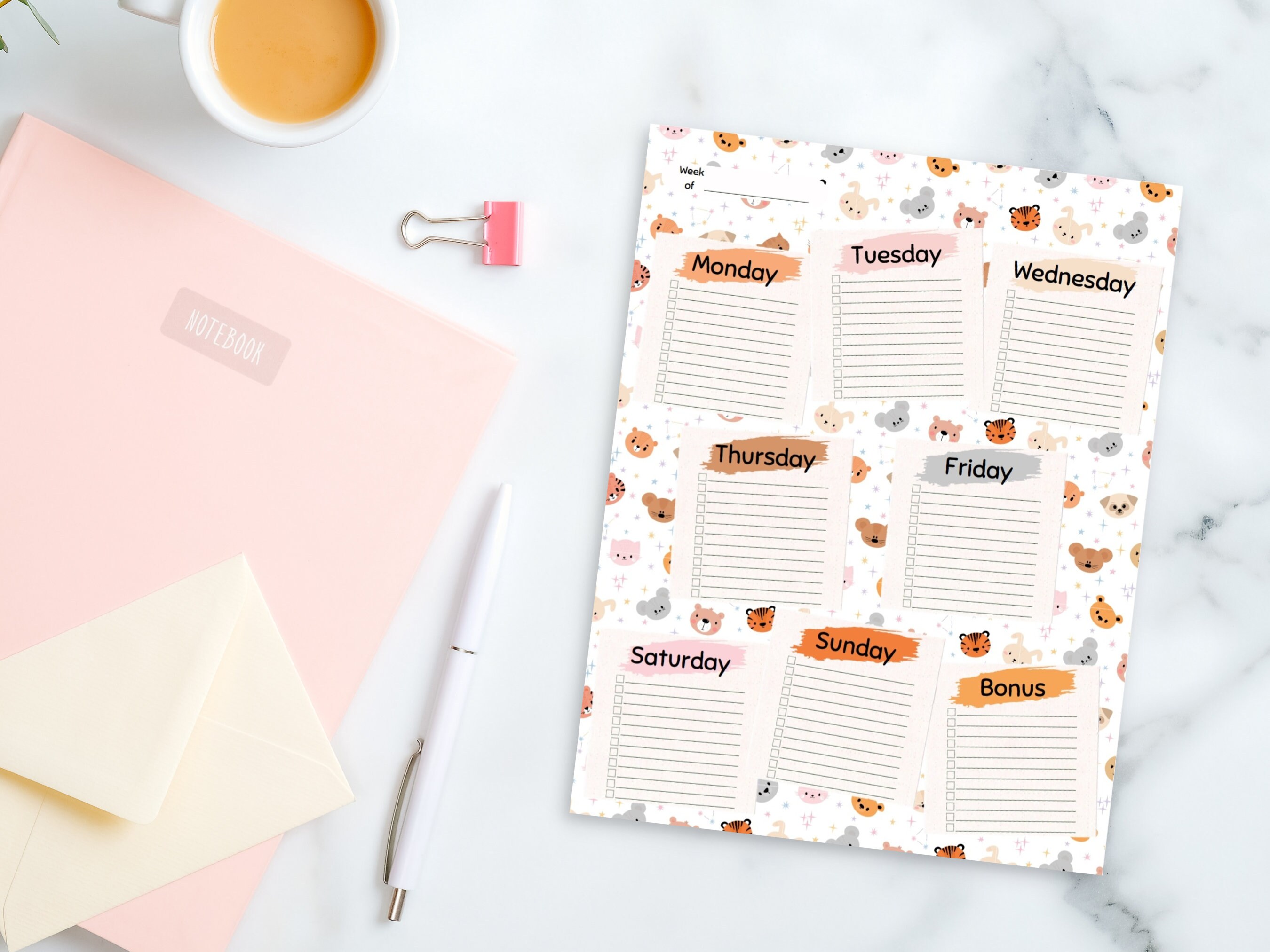 Printable Cute Little Baby Animals Weekly Checklist .PDF for Digital ...