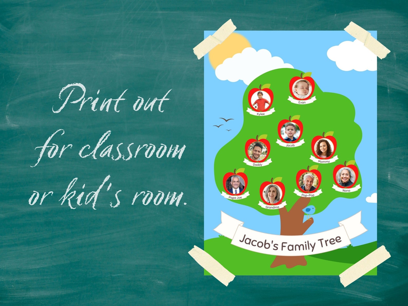 Kids' Family Apple Tree Template for Printable Children's Decor and ...