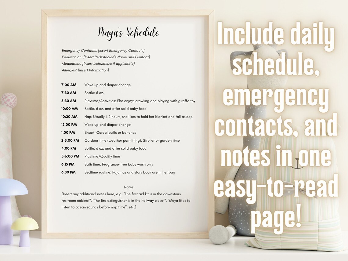 Printable Baby Schedule Template for New Caregivers, Nannies, and ...