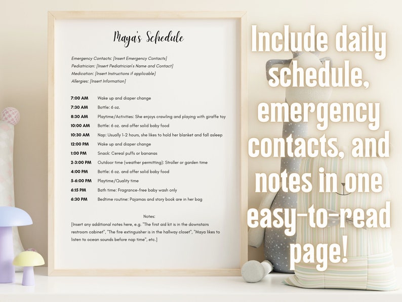 Printable Baby Schedule Template for New Caregivers, Nannies, and ...