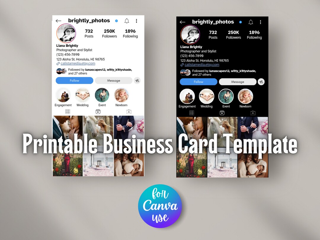 Printable Instagram IG Business Card Template for Canva | DIY, Modern ...