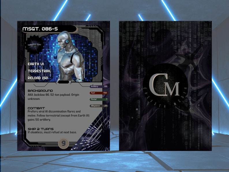 Dark Futuristic Character Card Template - Editable DIY TCG - Customize ...