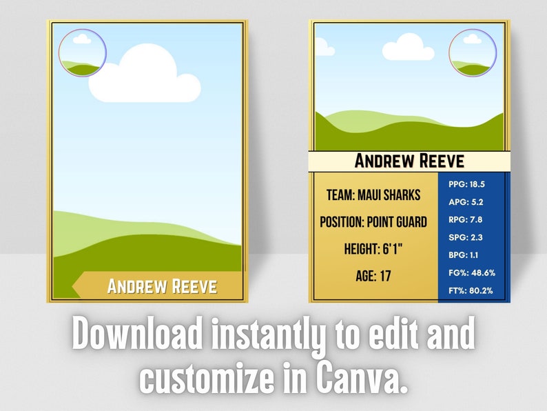 Custom Basketball Card Template | Editable Colors, Fonts (for Canva) - Etsy