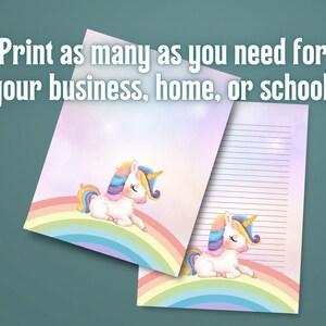 Cute Rainbow Unicorn Printable Stationery Paper W/ Lines and Without ...