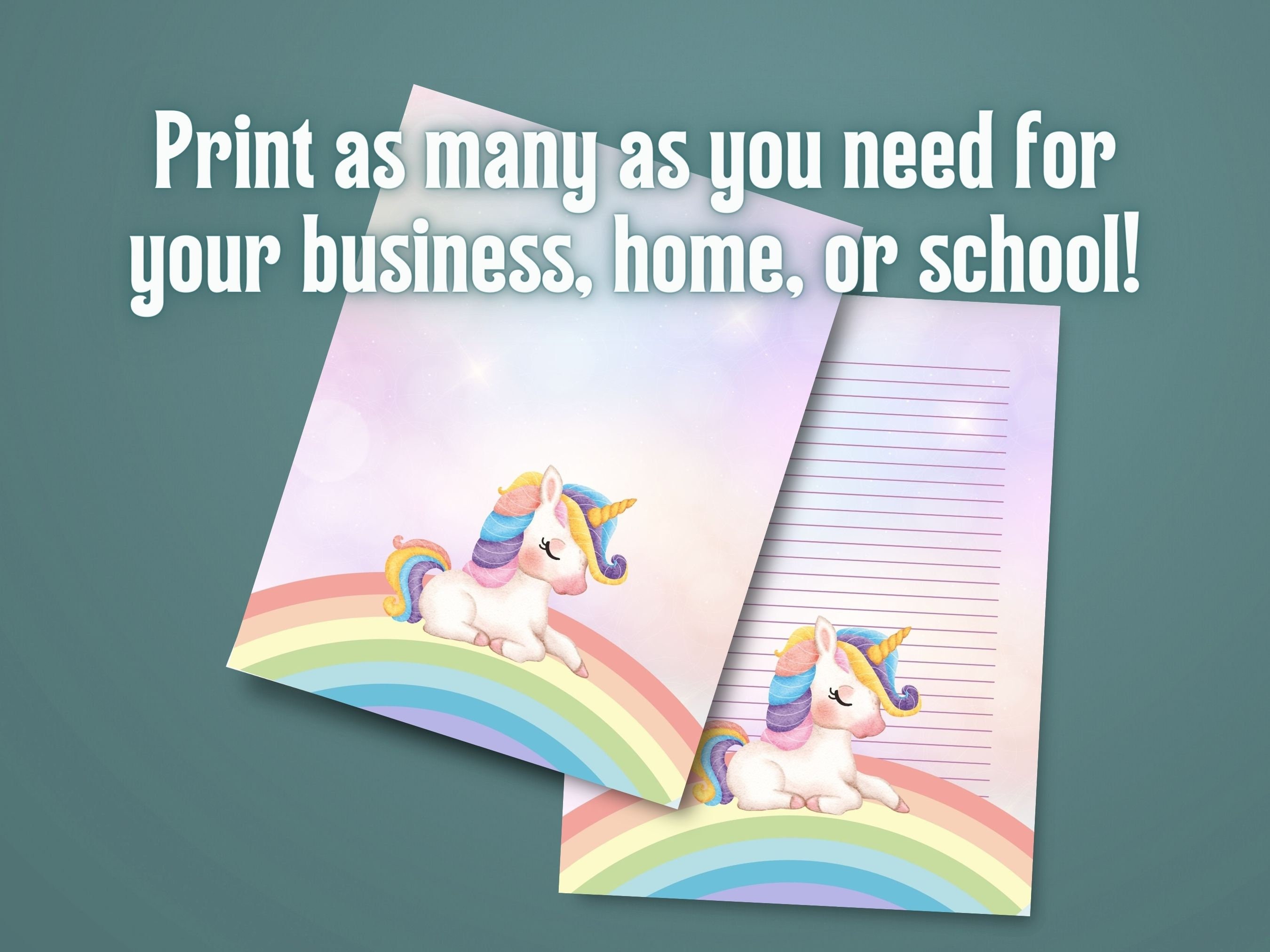 Cute Rainbow Unicorn Printable Stationery Paper W/ Lines and Without ...