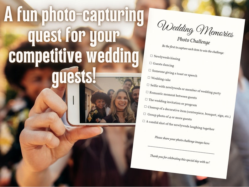 Printable Wedding Memories Photo Challenge Game | Fun Entertainment for ...