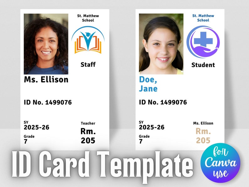 Editable ID Card Template | DIY Printable Badge for Students, Faculty ...