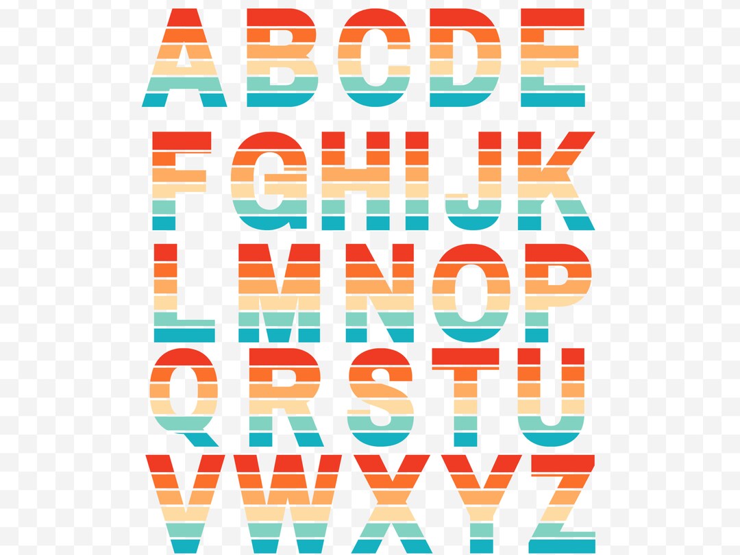 Retro Font PNG Uppercase Throwback Letters A to Z Printable for ...