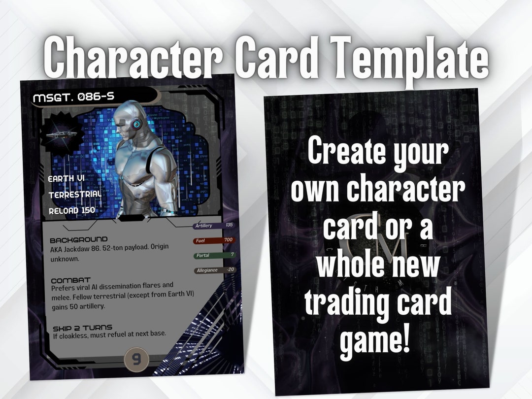 Dark Sci-fi Character Card Template – Editable TCG (DIY) - Etsy