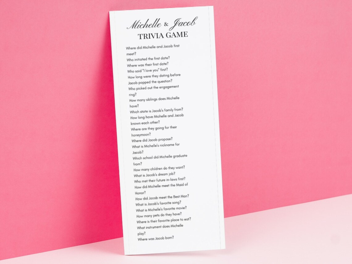 Printable Wedding Trivia Game Template | Bridal Shower Game or Fun ...